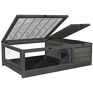 GDLF Wood Tortoise House Indoor Turtle Habitat Reptile Cage Removable Waterproof Tray (Dark Grey)