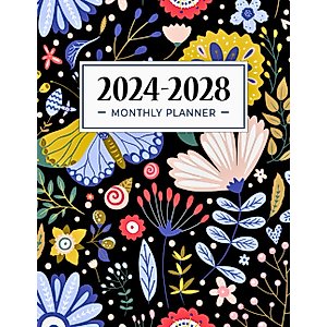 2024-2028 Monthly Planner: 5 years from January 2024 through December 2028 with Holidays and Inspirational Quotes- Vibrant Flowers Cover