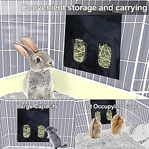 Lemcrvas Hay Feeder Bag, 2Pcs - 600D Oxford Cloth, 11x9.4in, 2 Holes, for Rabbit, Guinea Pig, Hamster, Chinchilla, Holds Large Hay, Reduces Mess, Easy to Use