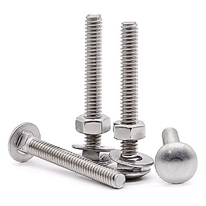 Glvaner (8 Sets) 5/16-18 x 2-1/2" Stainless Steel Carriage Bolts Screws Round Head Square Neck and Hex Nuts & Flat Washers 304 Stainless Steel 18-8 Full Thread Coverage