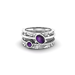 NYZA JEWELS Spinner Ring with Amethyst 925 Sterling Silver | Fidget Band Meditation Ring Beautiful Texture | For Men & Women Anxiety Stress Relieving (White, 11)