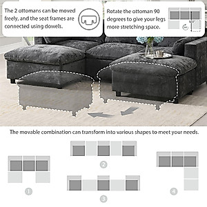 Merax 86.5" Sectional Sofa with Storage Pockets & Removable Ottomans, 5 Seat U Shaped Sleeper Cloud Couch Set, Convertible L-Shaped Chenille Upholstered SofaBed for Living Room and Apartment, Black