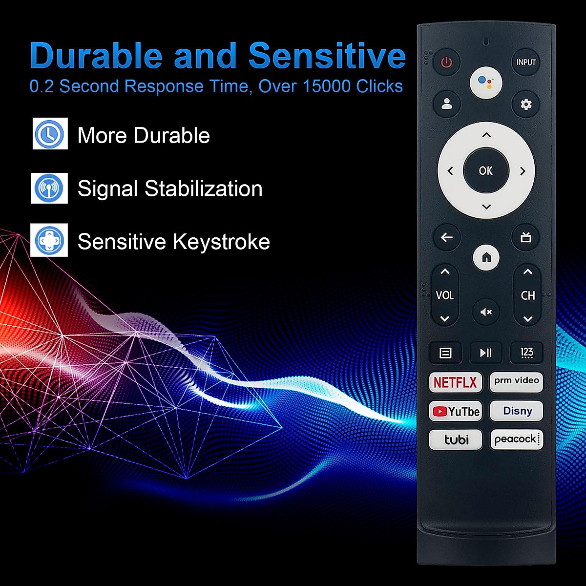 Replacement Remote Control for Hisense Smart Google TV Model 43A6H 50A6H 55A6H 65A6H 75A6H 50U6H 55U6H 65U6H 75U6H 65U8H 75U8H