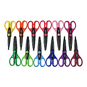 School Smart Paper Edger Scissors, 6-1/2 x 2-1/2 Inches, Assorted Colors, Set of 12
