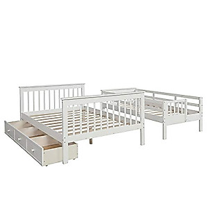 Harper & Bright Designs bunk Bed Twin Over Full Size with Drawers,Storage Shelf and Stairway Wood Bunk Beds for Kids and Teenagers,Kids Bed with Full-Length Guard Rail,No Box Spring Needed, White