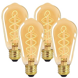E26 LED Vintage Edison Light Bulbs 40W Equivalent, Dimmable E26 LED Edison Bulbs, 4W LED 2200K Amber Warm Light Bulbs, ST58 Antique Spiral LED Decorative Bulbs for Pendant Light Fixture, CRI90, 4 Pack