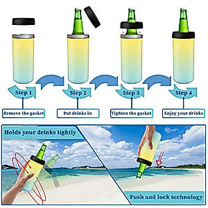 Focily Insulated Can Cooler 24 Oz Double-Walled Stainless Steel Skinny Can Cooler Slim Can Insulator For 24 / 25 Oz Cans Tall Boy & Bomber Bottle (light blue & yellow)