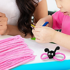 100Pcs Pink Pipe Cleaners，30cmX6mm Pipe Cleaners Craft Chenille Stems for DIY Art Creative Crafts (Pink100)