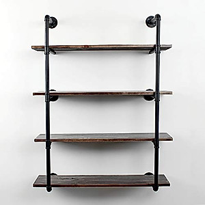 Weven 36" Industrial Pipe Bookshelf Wall Mounted,4 Tier Rustic Floating Shelves,Farmhouse Kitchen Bar Shelving,Home Decor Book Shelves,DIY Bookcase,Hanging Wall Shelves,Black