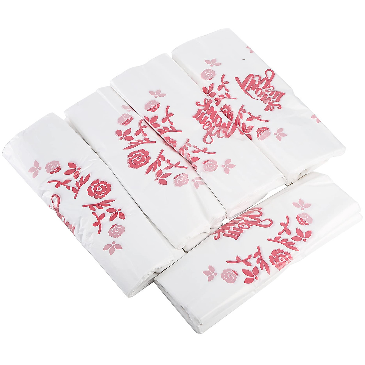 Yesland 500 Ct Plastic Bags, Thank You Reusable Grocery Bag Disposable T-shirts Carryout Shopping Bags, 13 x 7 x 21 Inch, 15 Mic, 0.6 Mil Bulk Shopping Bags for Grocery Retail Restaurant, Red Flower