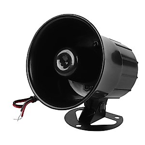 Alarm Siren, Tosuny ES-626 Siren 12V 110dB Treble Speaker Wire Loud Horn Alarm Siren Speaker Burglar Alarm System for Outdoor Security (Black)