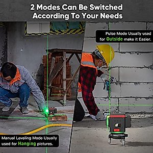 seesii 12 lines Laser Level Self Leveling 3x360° 3D 150FT Green Cross Line Laser Level with pulse mode for Construction/DIY Picture Hanging Remote Controller Rechargeable battery Magnetic Stand