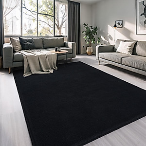 AROGAN Modern Shag Area Rug for Bedroom, 4x6 Feet Washable Rugs for Living Room, Indoor Floor Carpet Rugs, Plush Memory Foam Bedside Rugs for Kids Girls Teens Room Low Pile Rug Decor, Black