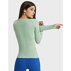 LUYAA Womens Workout Tops Long Sleeve Shirts Yoga Sports Running Breathable Gym Athletic Top Slim Fit Light Green Large