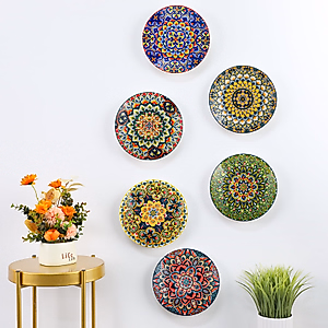 LECOOICS Ceramic Dinner Plates Set of 6, 8.5 Inch, Microwave/Oven/Dishwasher Safe, Scratch Resistant, Bohemian Style Dinnerware for Salad, Pasta, Dessert,Steak, Appetizers