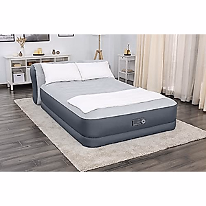 SLEEPLUX Queen Air Mattress with Headboard | Supersoft Snugable Top, Extra Durable Tough Guard | Raised Airbed with Built in Pump + USB Charger (90"x60"x29") Grey
