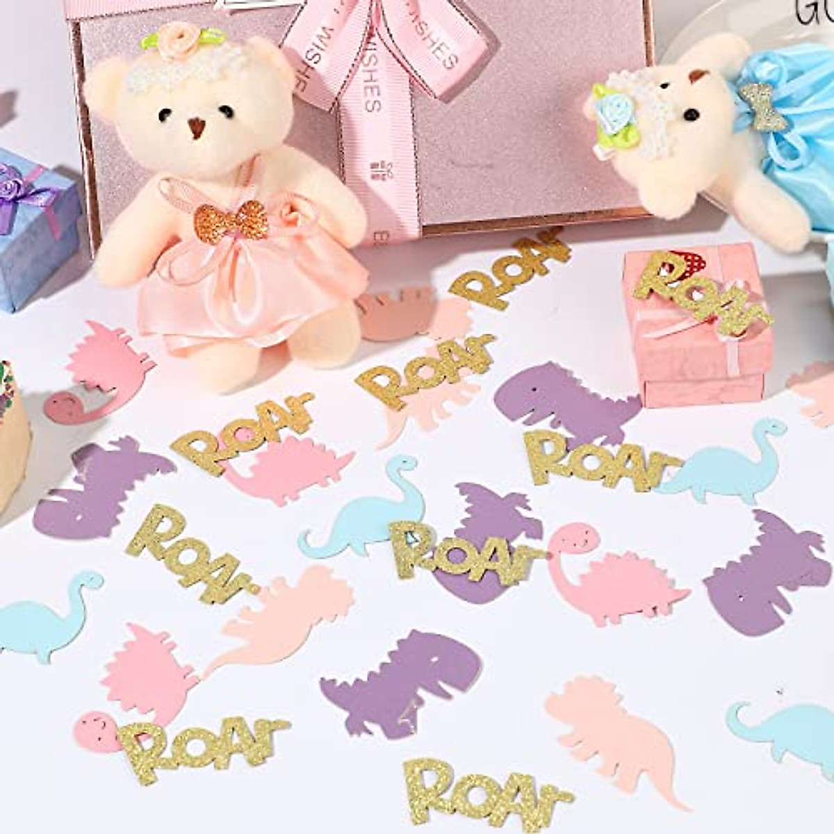 240 Pieces Girl Dinosaur Confetti Table Scatter for Dino Theme Birthday Party Cute Dinosaur Confetti Table Decoration Arts Crafts DIY Baby Shower Birthday Party Supplies Decorations for Little Kids
