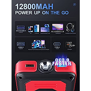 NWISE Battery Jump Starter, 1600A Peak Portable Car Jump Starter with Smart Safety Jumper Clamps,12V Jump Boxes for Cars with Dual USB Quick Charge 3.0, LED Light