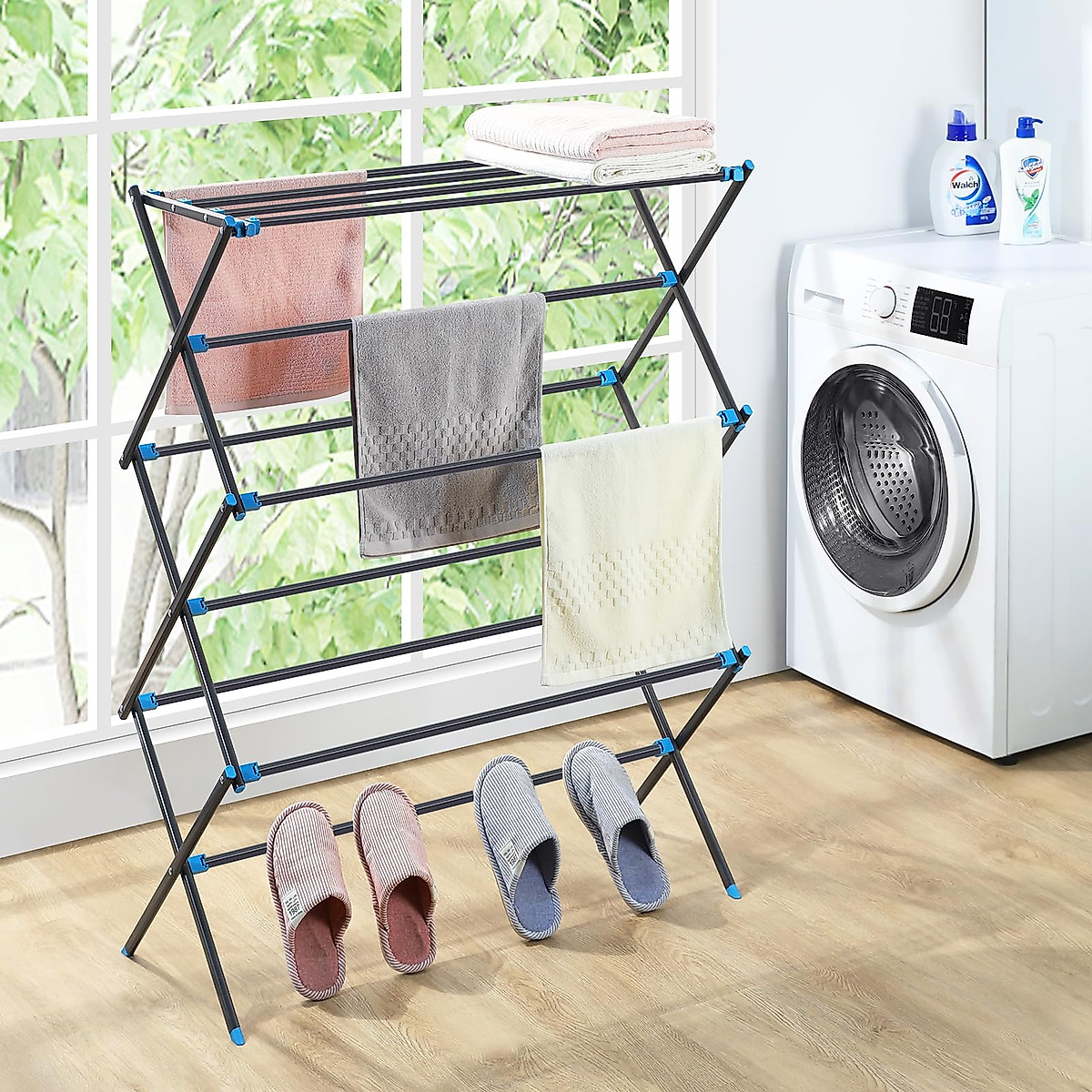 APEXCHASER Drying Rack Clothing, Metal Collapsible Clothes Drying Rack for Clothes, Towel, Oversize, Indoor/Outdoor/Laundry Room, Graphite