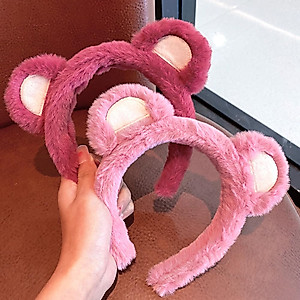 Thinslimer 4 Pack Cute Bear Ears Headband for Women Fluffy Bear Ears Plush Hair Hoop Facial Washing Make Up Headband Hair Accessories for Women and Girls (2 Colors)