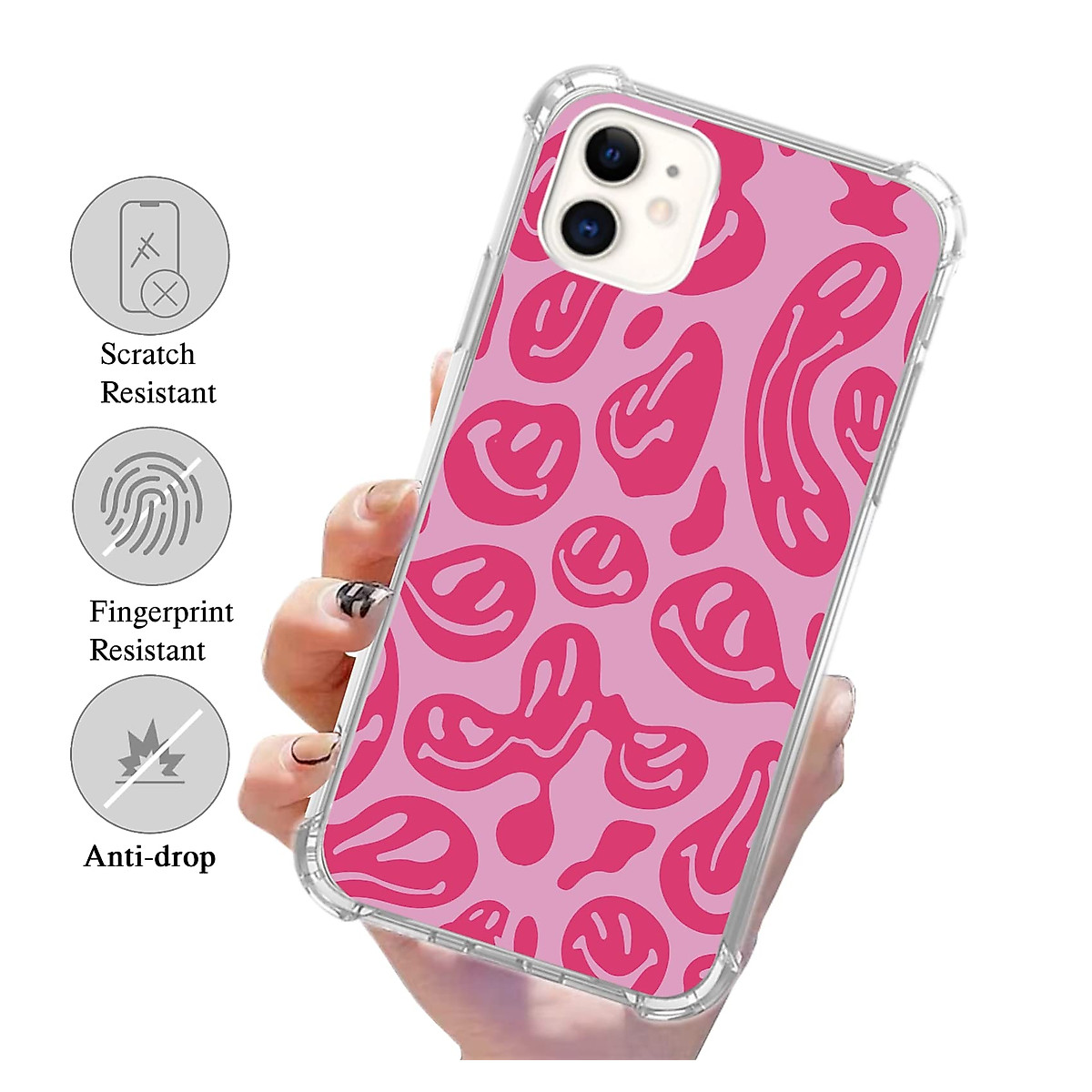 Ospavbinez Aesthetic Pink Trippy Smile Face Case Compatible with iPhone 11, Retro Vintage Hippie Melting Smile Face Case for iPhone 11 for Teens Men and Women, Cool TPU Bumper Phone Case Cover