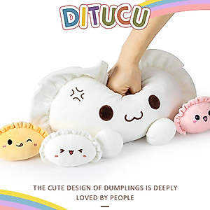 Ditucu Cute Dumpling Plush Pillow Mommy 14 inch with 3 Babies 4 inch Funny Family Food Shaped Stuffed Animals Plushies Toys Gifts for Kids