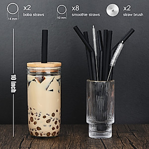 ALINK 15 inch Extra Long Silicone Straws + 2 Black Silicone Boba Straws 8 Smoothie Straws