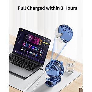 GOTOTO Clip on Fan, Rechargeable Portable Fan with 2000mAh Battery Operated, Small Fan with Powerful Clip Design, 3 Wind Speed, 360° Rotation, Ultra-Low Noise Level Personal Fan for Travel