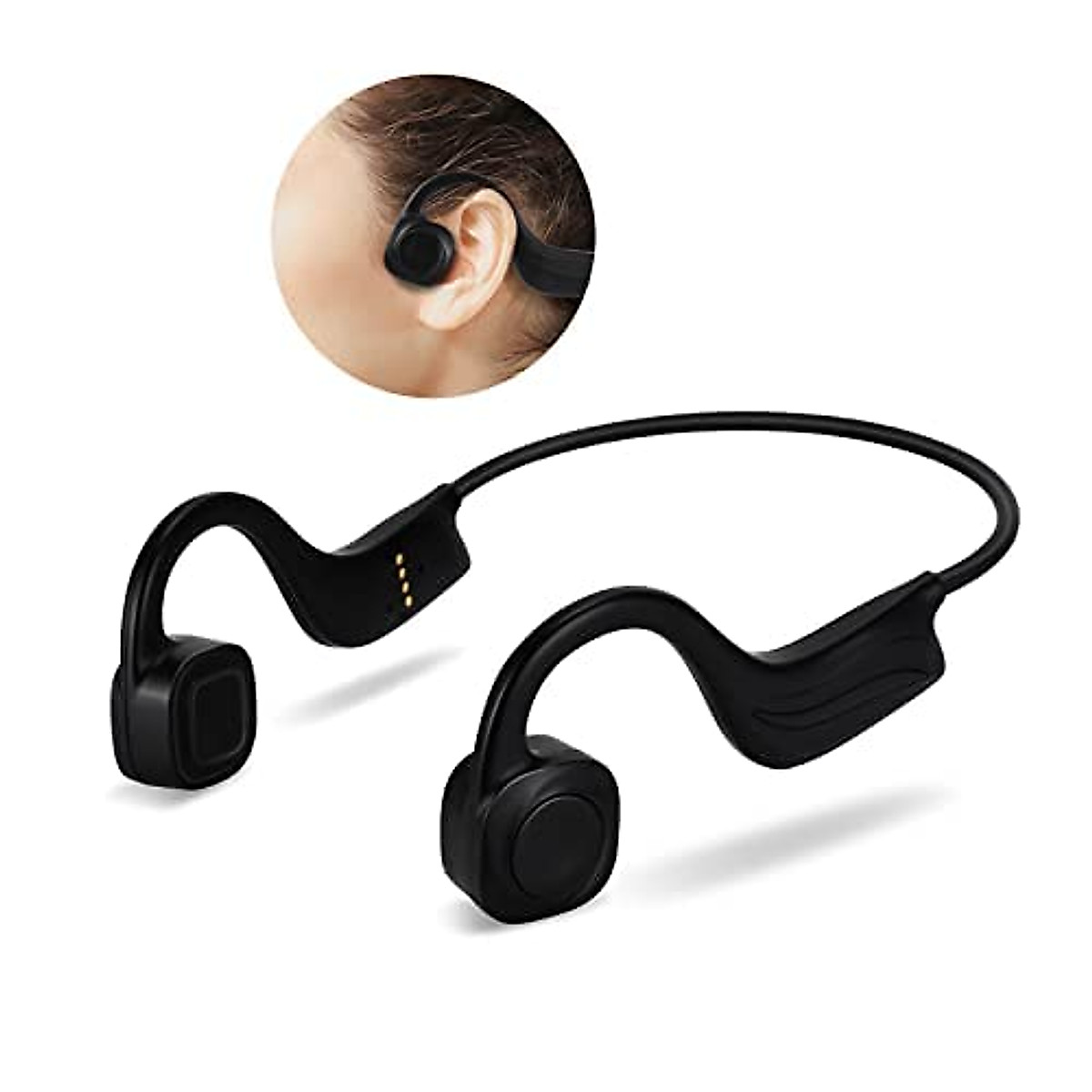 HUICCN Waterproof Bone Conduction Headphones for Swimming, IPX8 Open-Ear MP3 Player Wireless Sport Earphones Headset Built-in 8GB Flash Memory for Running, Diving Water, Gym, Spa，Black