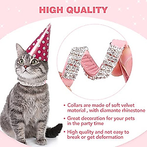 BINGPET Adjustable Cat Collar Soft Velvet Safe Collars Bling Diamante with Bells, Pink