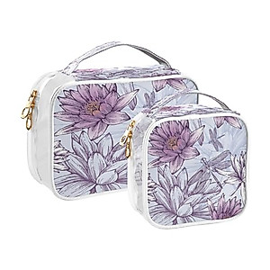 senya Clear Toiletry Bag,Travel Makeup Cosmetic Bag Carry on Airport Airline Compliant Bag Purple Lilies and Dragonflies for Women Men