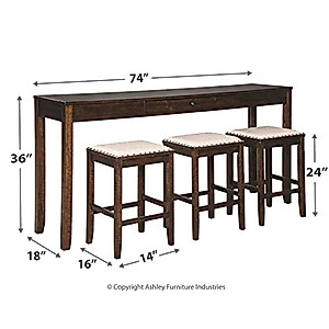 Signature Design by Ashley Rokane Urban Farmhouse Counter Height Dining Room Table Set with 3 Bar Stools, Brown