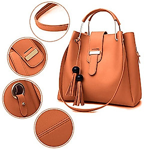 3Pcs Set Purses and Handbags for Women PU Leather Fashion Tote Bag Wallet Crossbody Shoulder Bag Handbags Top Handle Satchel Bag Purse Set, Brown