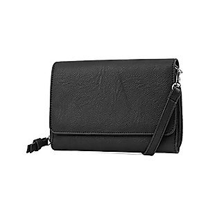 Mundi RFID Crossbody Bag For Women Anti Theft Travel Purse Handbag Wallet Vegan Leather ((Black))