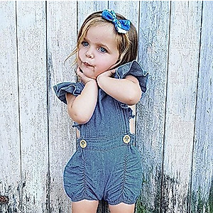 Calsunbaby Infant Baby Girls One Piece Short Sleeve Ripped Demin Jeans Ruffle Romper Sunsuit Outfits Jumpsuit (Z#Blue, 18-24 Months)