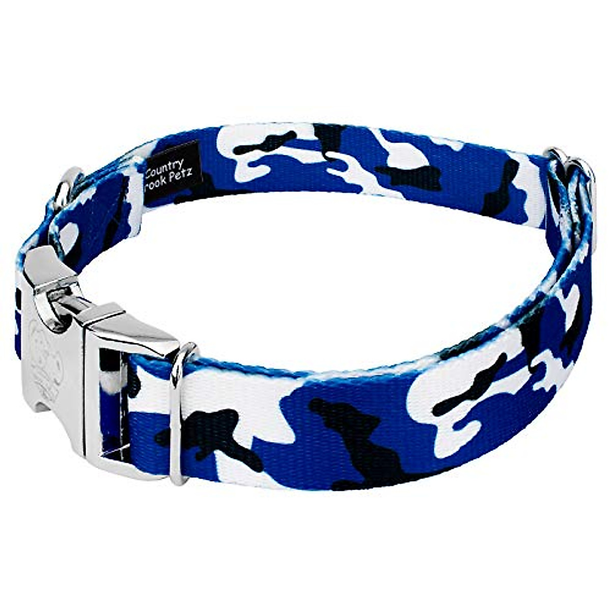 Country Brook Petz - Premium Royal Blue and White Camo Dog Collar and Leash - Sports and Athletics Collection with 15 Spirited Designs (5/8 Inch, Small)