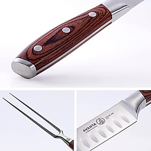 Messermeister Avanta Pakkawood Kullenschliff Carving Knife and Fork Set, 2 Piece