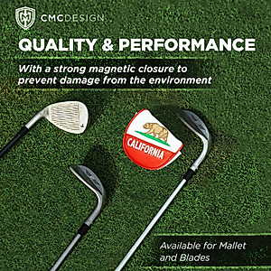 CMC Design Golf Mallet Head Cover - Custom California Bear Embroidered Golf Driver - Premium Faux Leather, Beautiful Design Elements & Soft Protective Lining – Great Fit for Any Mallet & Golfer