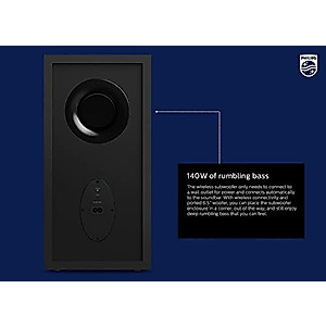PHILIPS Soundbar with Wireless Subwoofer, Sound bar for tv 2.1-Channel Bluetooth, 300 Watts Dolby Audio Performance, Theater Audio Speakers