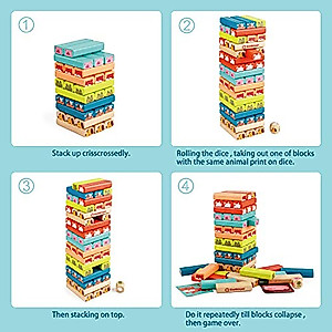 TOP BRIGHT Colored Stacking Board Game for Kids Ages 4-8, 51 Piece Wooden Blocks Toy for Children（New Version ）