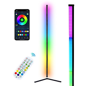 RGB Corner Floor Lamp, Bluetooth APP and Remote Control Music Sync LED Modern Floor Lamp for Living Room, RGBIC Technology, Light Timing, 398 Dimmable Modes, 64.5" RGB Color Changing Mood Lighting