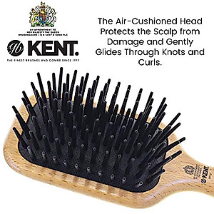 Kent PF19 Beechwood Cushion Paddle Brush - Scalp Massager and Detangler Brush - The Hair Brush for Thick Hair - Scalp Massager Hair Growth Stimulator - Hair Detangler Brush and Curly Hair Brush