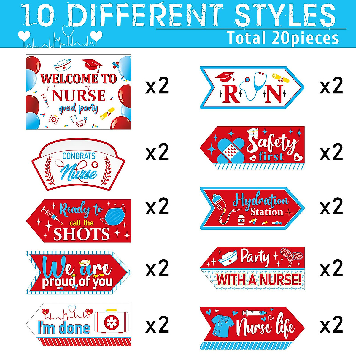 20 Pieces Nurse Graduation Decorations Nursing Graduation Party Supplies Arrows Cap Nurses Day Decorations Happy Nurses Week Decorations Nurse Kit Graduation Sign for Grad Nurse Nursing Congrats Party