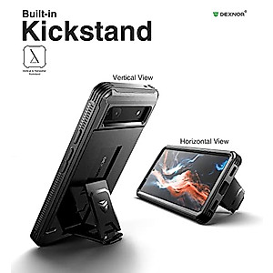 Dexnor Full Body Case for Google Pixel 6A, [Built in Screen Protector and Kickstand] Heavy Duty Military Grade Protection Shockproof Protective Cover for Google Pixel 6A, Black