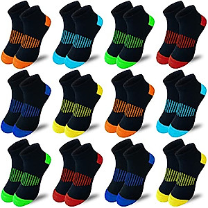 JAMEGIO boy socks 12 Pairs kids Low Cut socks Half Cushion Sport Ankle Athletic Sock for Little Big Kids(7-10 Years)