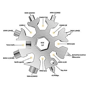 Snowflake Multi Wrench Tool，18-in-1 Keychain Multitool Pocket Tool Is Easy To Carry for Outdoor Camping And Christmas Snowflake (Silver)