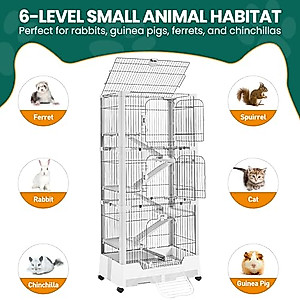 Yaheetech Rolling Small Animal Cage 6 Level Rabbit Cage with Open Top & Pull-Out Tray for Bunnies, Guinea Pigs, Ferrets and Chinchillas
