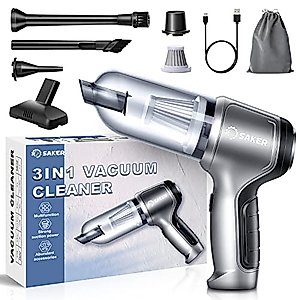 Saker Handheld Vacuum Cleaner Car - Wireless Mini, 3 in 1 Multifunctional Brushless Motor 12000PA High Power with USB,Portable Handheld Car Vacuum Cleaner for Keyboard Cleaning,Outdoor and Pet Hair