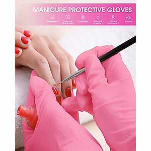 Funfe Disposable Nitrile Gloves,100Pcs Pink Gloves Medium Protection Gloves Nitrile Exam Gloves Latex Free Cleaning Working Gloves for Adult Nail Tech