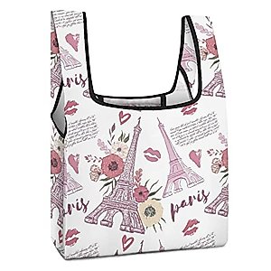 Paris Eiffel Tower Printed Reusable Grocery Bag with Handle Foldable Shopping Tote Bags Portable for Supermarket Camping